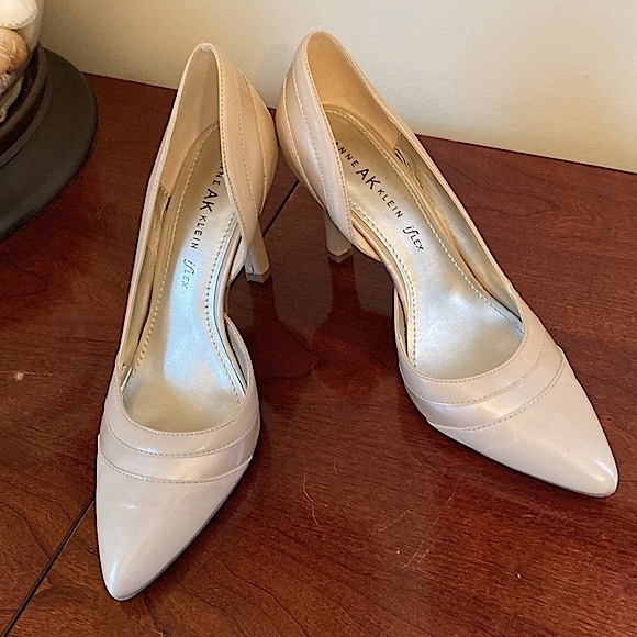 Anne Klein | Shoes | Anne Ak Klein Iflex Fiva Tan Open Side Leather Patent Trim High Heels Size ...